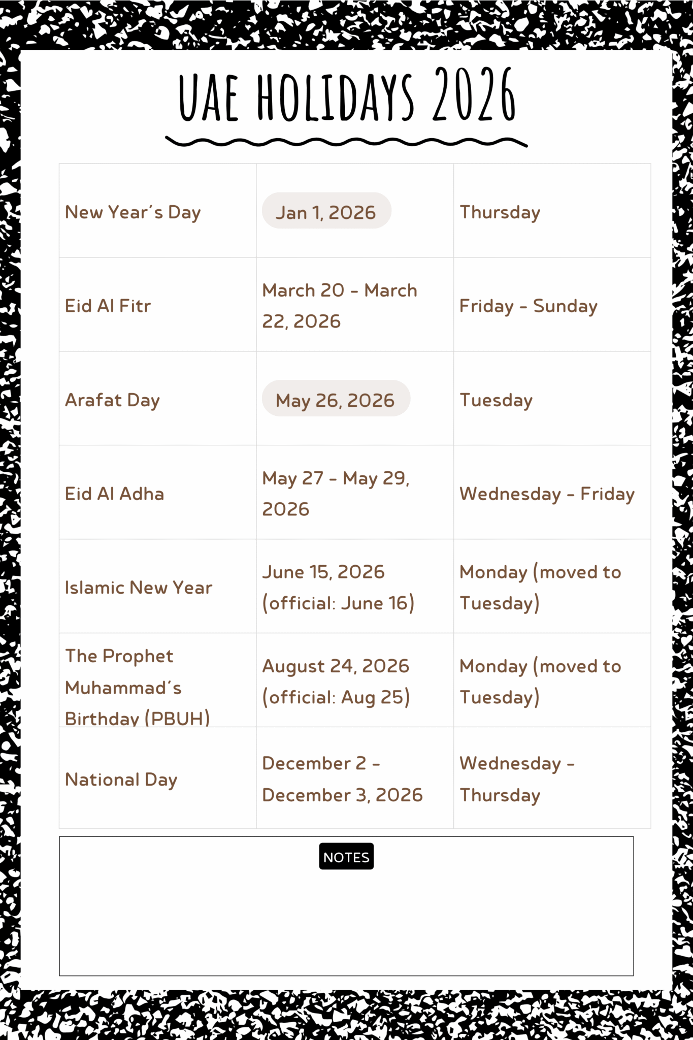 UAE Holidays 2026 Calendar - All Dates with Holidays Downloadable ...