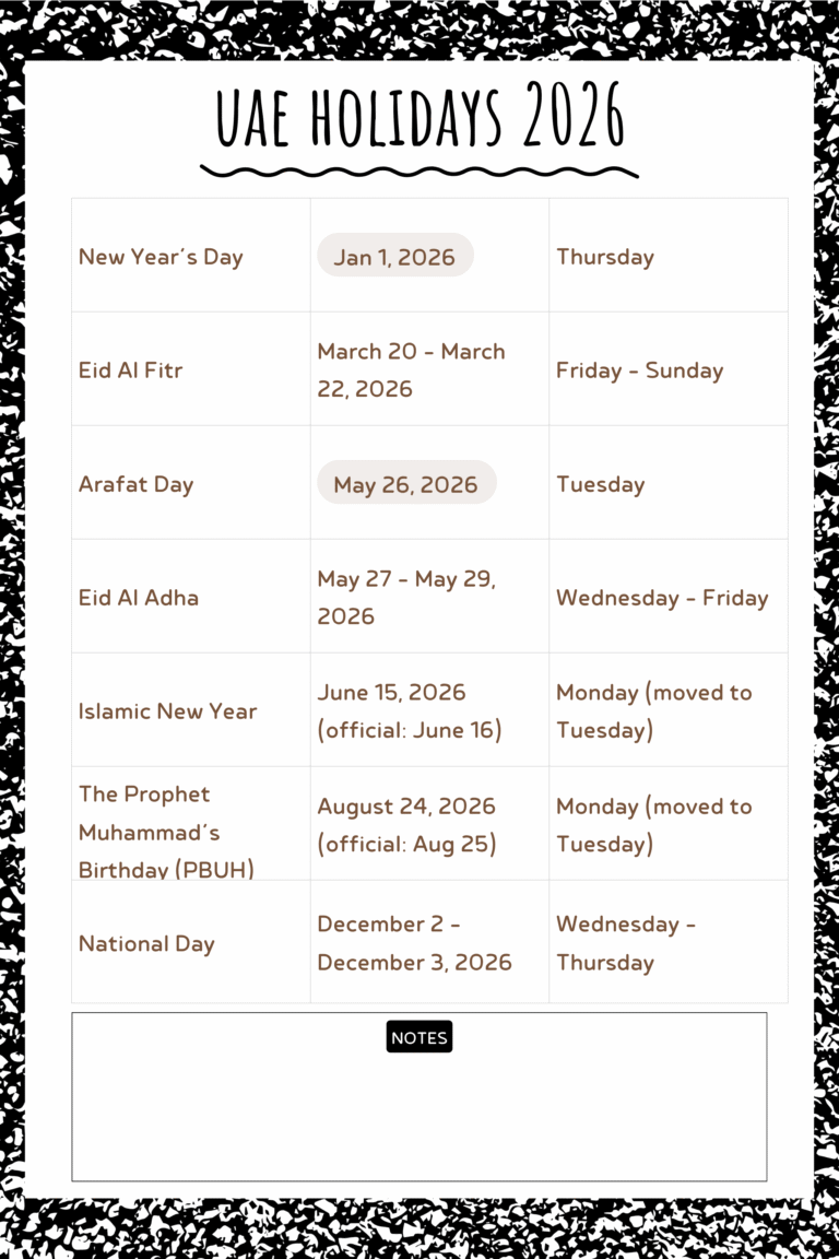 UAE Holidays 2026 Calendar - All Dates with Holidays Downloadable ...